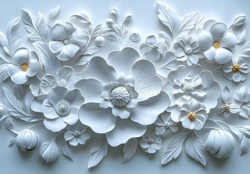 White Embossed Floral Pattern on Paper Stock Illustration ...
