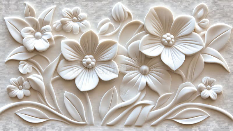White Embossed Floral Pattern, Textured Floral Background, Relief ...