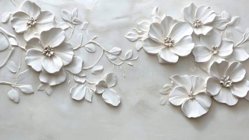 White Embossed Floral Wall Decor Relief Texture Stock Illustration ...