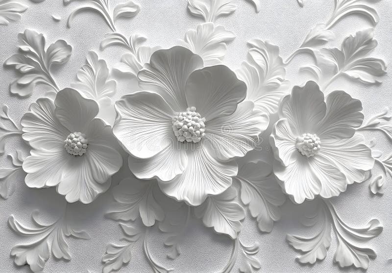 White Embossed Floral Wallpaper for Interior Design Stock Illustration ...
