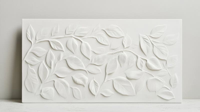 White Embossed Leaf Relief Sculpture Wall Art Stock Illustration ...