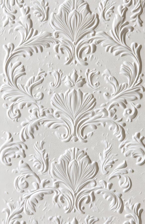 Elegant White Embossed Paper with Rococo-Inspired Floral Design Stock ...