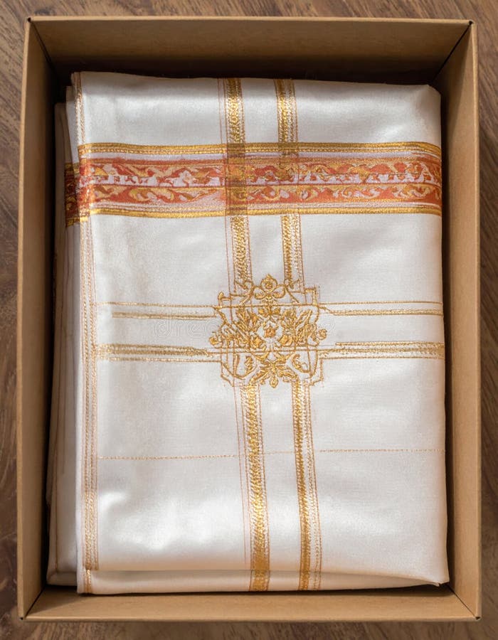 White Embroidered Cloth in Brown Box Stock Illustration - Illustration ...