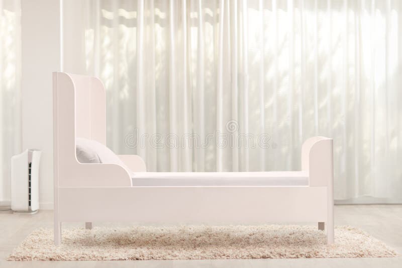 White Empty Bed for Kids in a Room Stock Photo - Image of cover ...