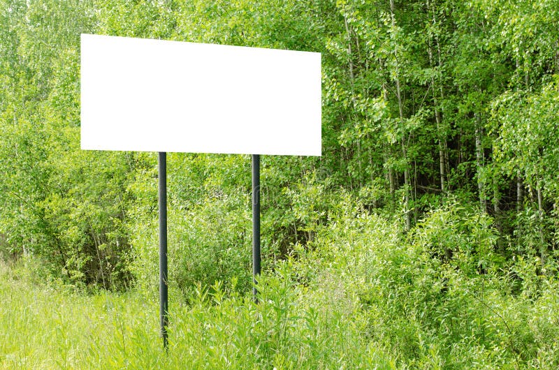A White Empty Billboard in the Forest among the Trees. Posting ...