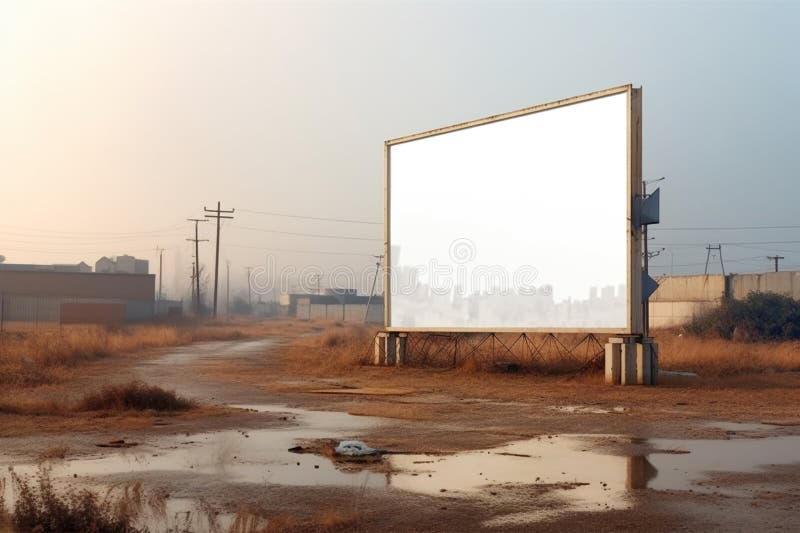 A White Empty Billboard for Your Advertising Stands in a Rusty Dump ...