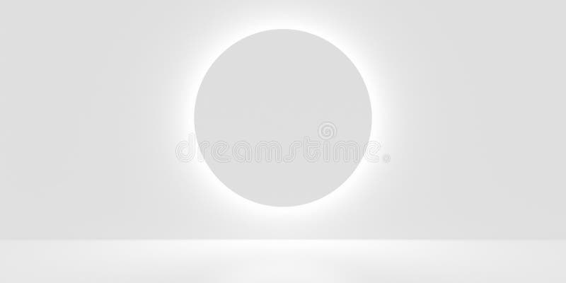White Empty, Blank, Clean Room with Circle Backlit Geometric Shape on ...