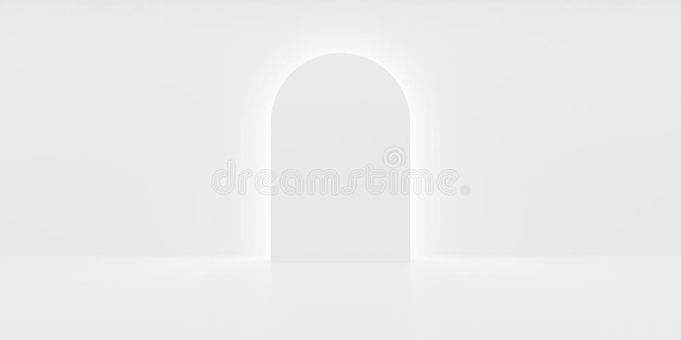 White Empty, Blank, Clean Room with Round Frame Shaped Backlit ...