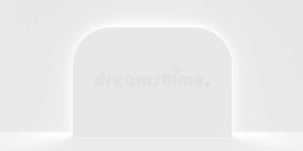 White Empty, Blank, Clean Room with Wide, Rounded Frame Shaped Backlit ...
