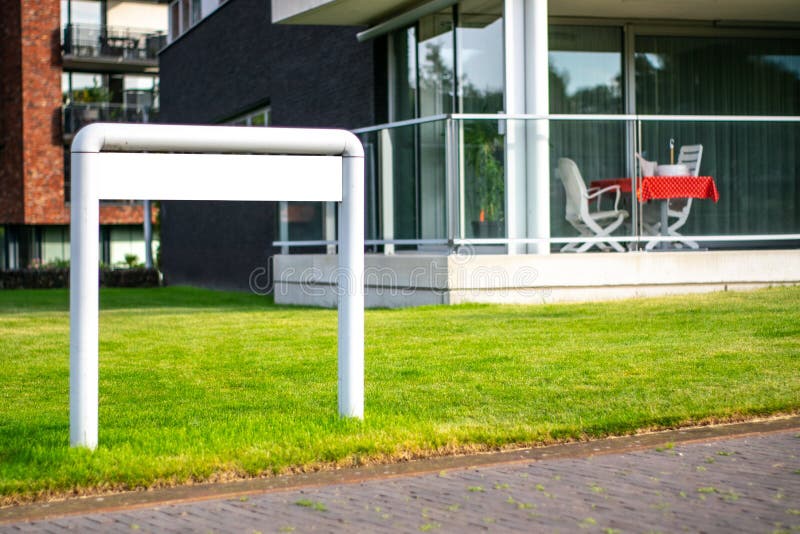White Empty Blank Sign in Front of Flat Building Stock Photo - Image of ...