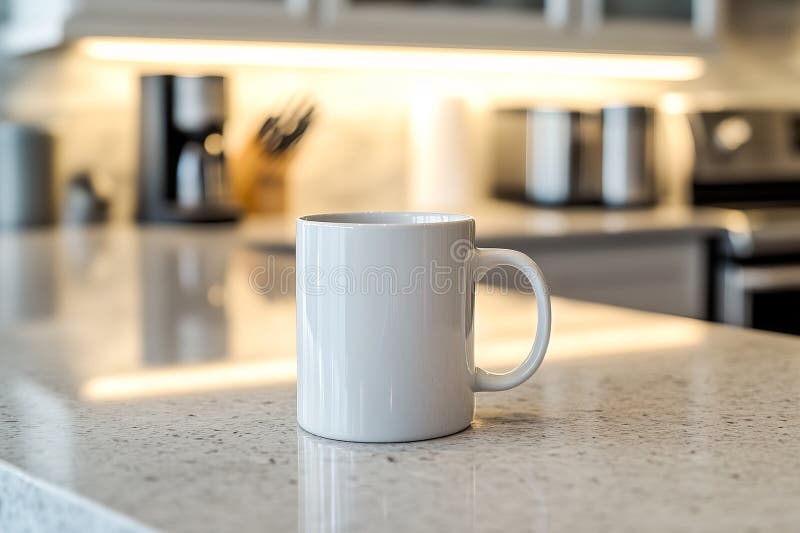 White Empty Coffee Mug on Kitchen Counter with Modern Decor Stock ...