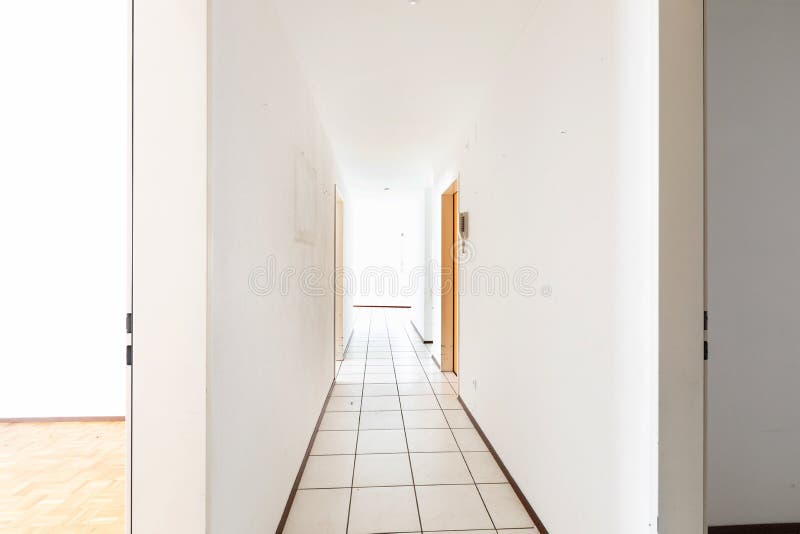 White Empty Corridor with Tile Stock Photo - Image of indoor, wall ...