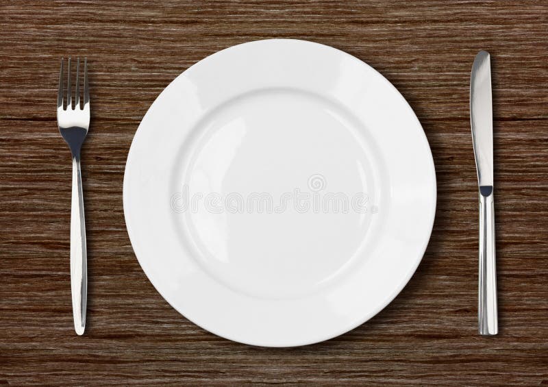 White Empty Dinner Plate Setting on Dark Wooden Stock Image - Image of ...
