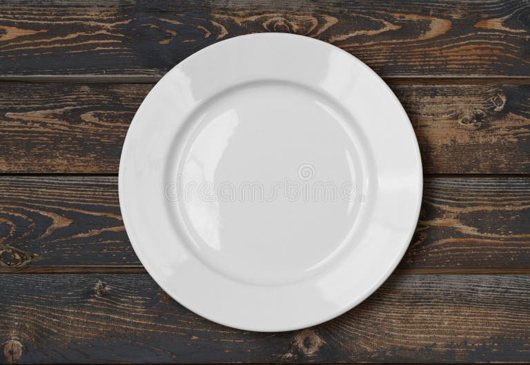 White Empty Dinner Plate on Wood Table Stock Image - Image of plate ...