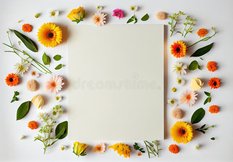 White Empty Frame Beautiful Gorgeous Flowers Arrangement on White ...