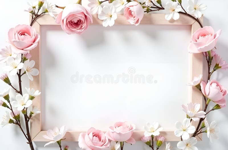White Empty Frame with a Place for a Text with Small Pink Flowers ...