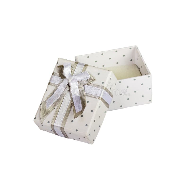 White Empty Gift Box with Small Circles Gray Fabric Tape with Gray Tie ...