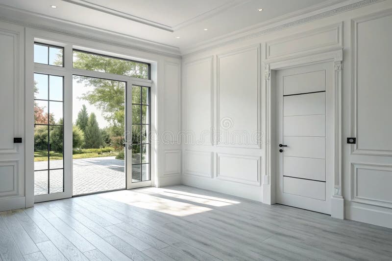 White Empty Interior Design of Living Room with Modern Door Stock ...