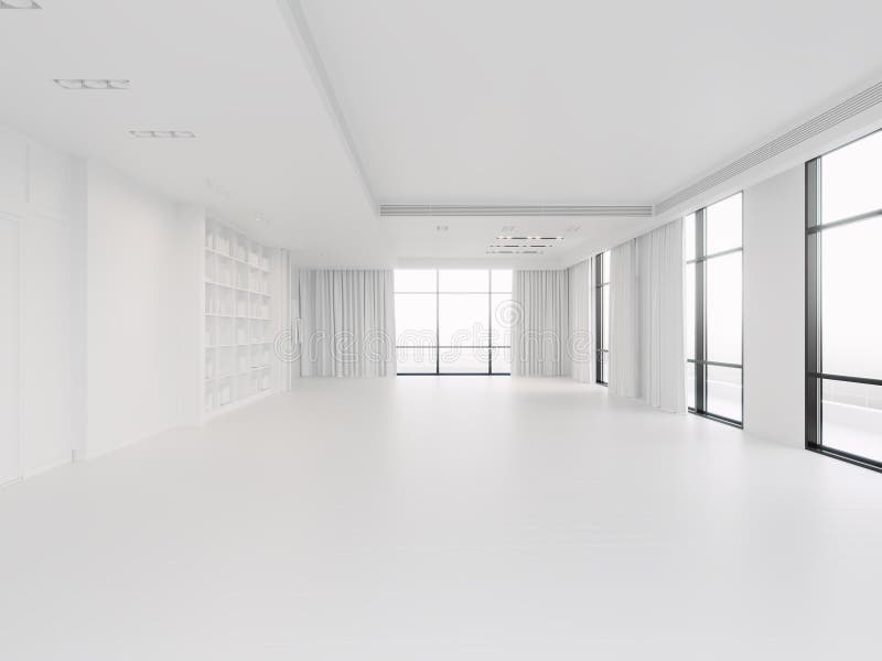 White Empty Interior, Office Space with Large Windows Stock ...