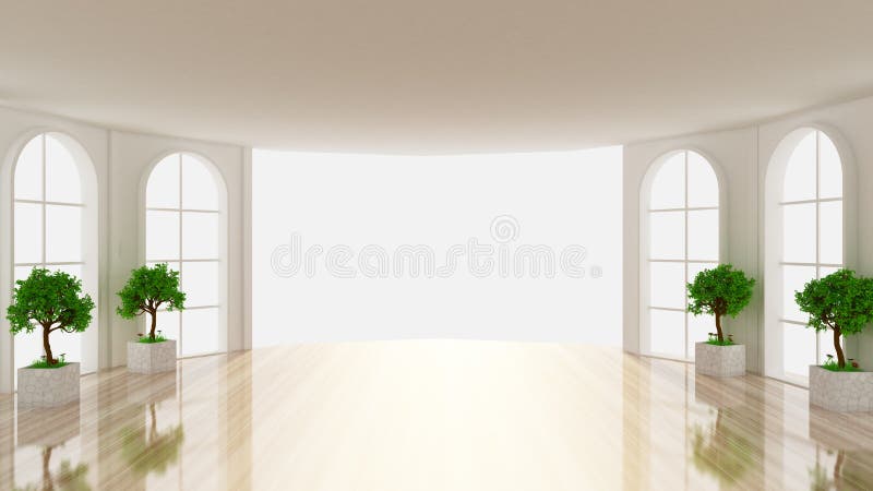 White Empty Interior, Room with Windows. 3d Illustration, 3d Rendering ...