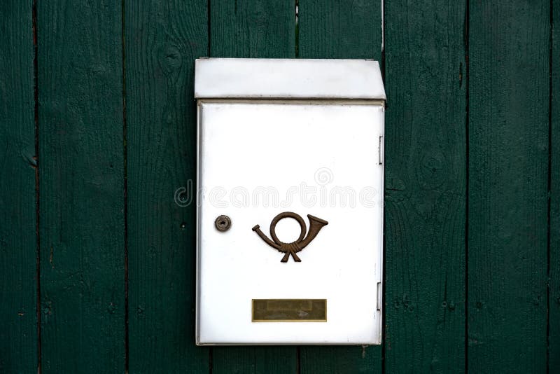 White Empty Mailbox on Green Wooden Background Stock Photo - Image of ...