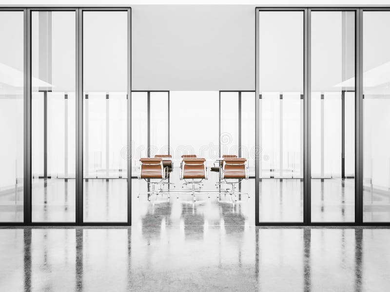 White Empty Meeting Room with Crystal Doors. 3d Stock Photo - Image of ...