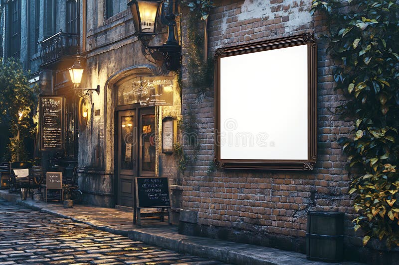 White Empty Paper Poster Mounted on a Brick Wall Outside a Restaurant ...