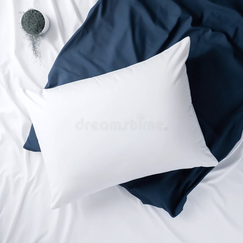 White, Empty Pillow on the Bed. White Linens with Space for Notes Stock ...