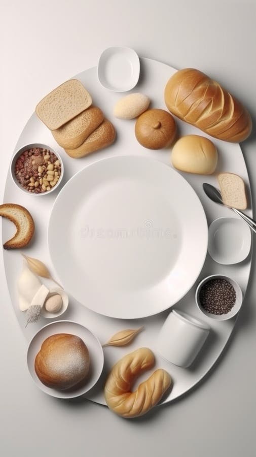 White Empty Plate in the Center Different Bread, Ai Generation Stock ...