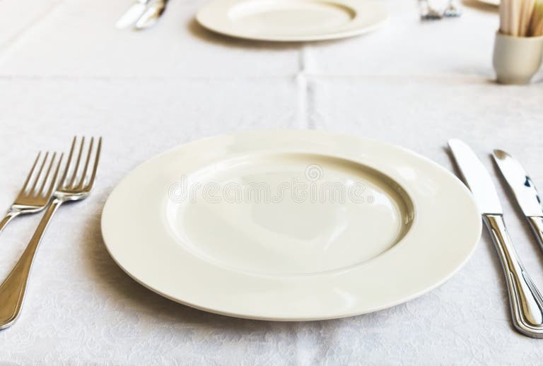 White empty plate on table stock photo. Image of cafe - 45987776