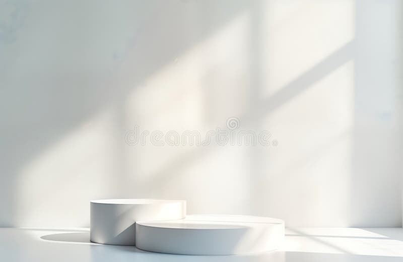 White Empty Podiums for Product Presentation in Studio. Sunlight ...