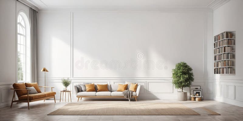White Empty Reading Room Interior with Copy Space on the Wall. Stock ...