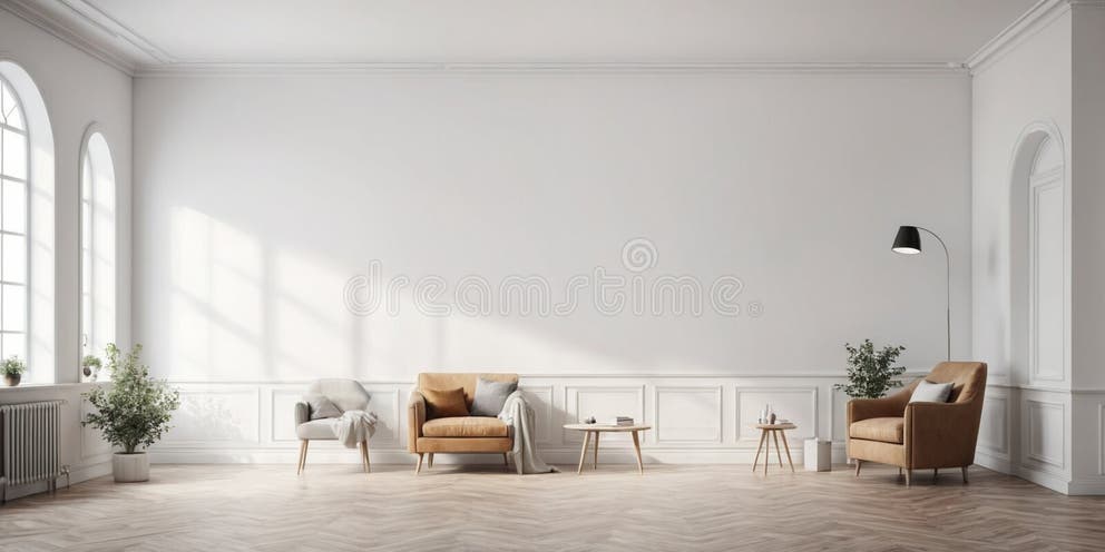 White Empty Reading Room Interior with Copy Space on the Wall. Stock ...
