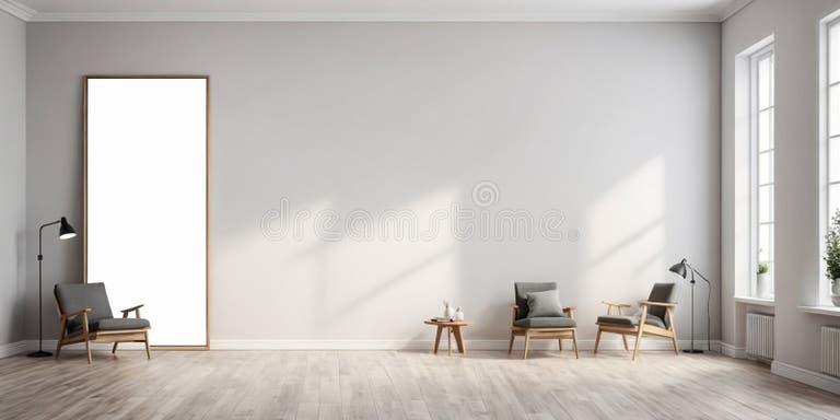 White Empty Reading Room Interior with Copy Space on the Wall. Stock ...