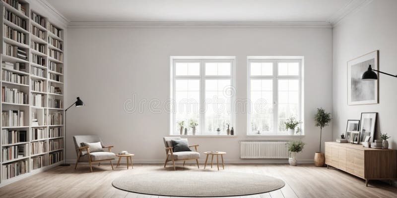 White Empty Reading Room Interior with Copy Space on the Wall. Stock ...