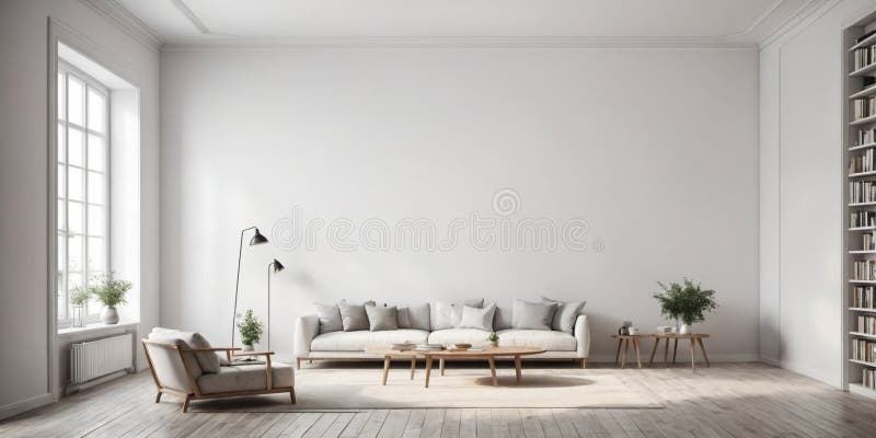 White Empty Reading Room Interior with Copy Space on the Wall. Stock ...