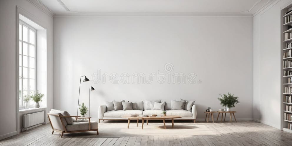 White Empty Reading Room Interior with Copy Space on the Wall. Stock ...