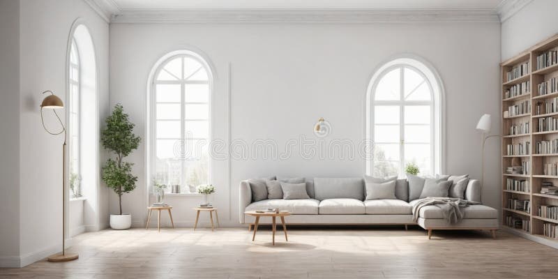 White Empty Reading Room Interior with Copy Space on the Wall. Stock ...