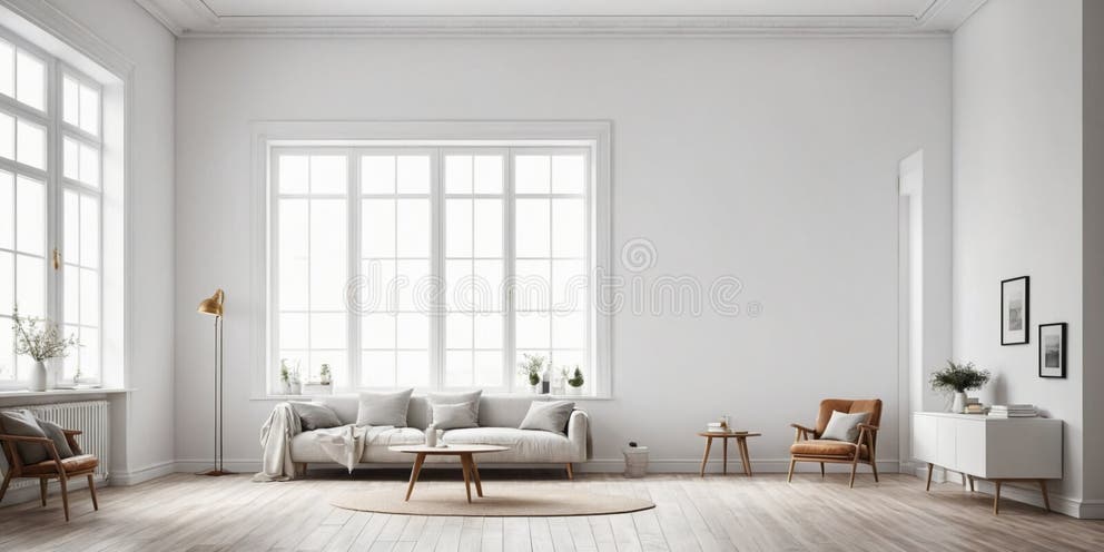 White Empty Reading Room Interior with Copy Space on the Wall. Stock ...