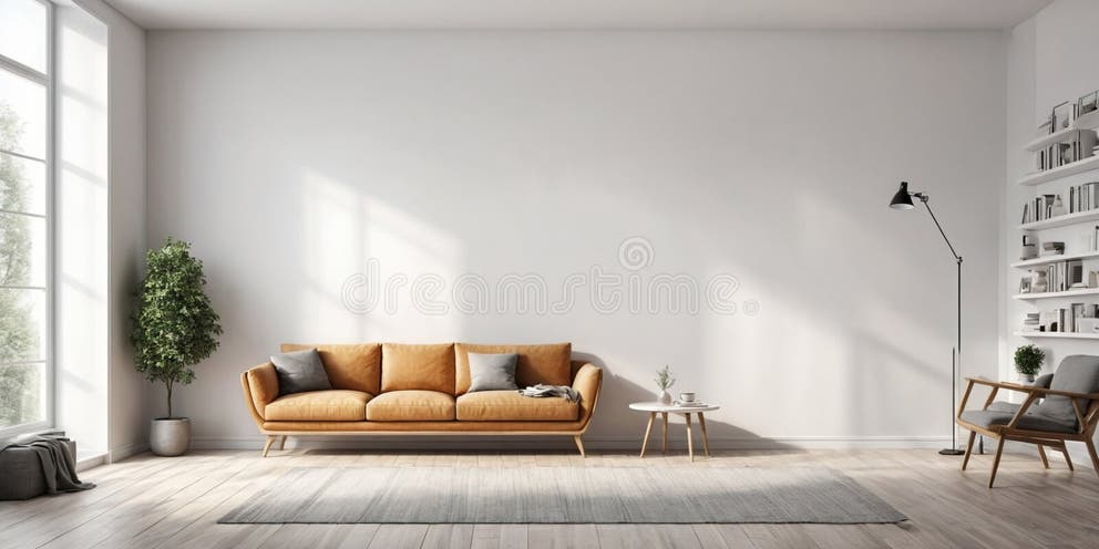 White Empty Reading Room Interior with Copy Space on the Wall. Stock ...