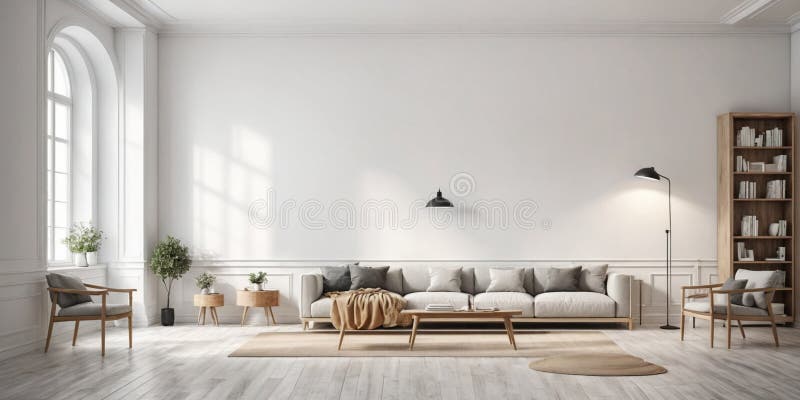 White Empty Reading Room Interior with Copy Space on the Wall. Stock ...