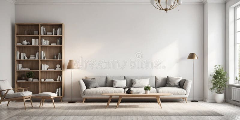 White Empty Reading Room Interior with Copy Space on the Wall. Stock ...