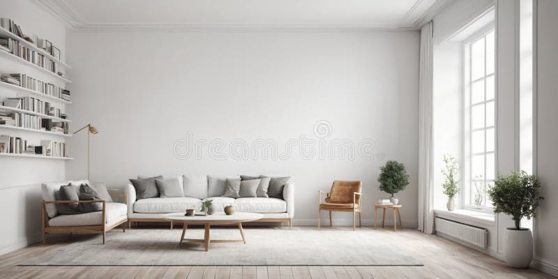 White Empty Reading Room Interior with Copy Space on the Wall. Stock ...