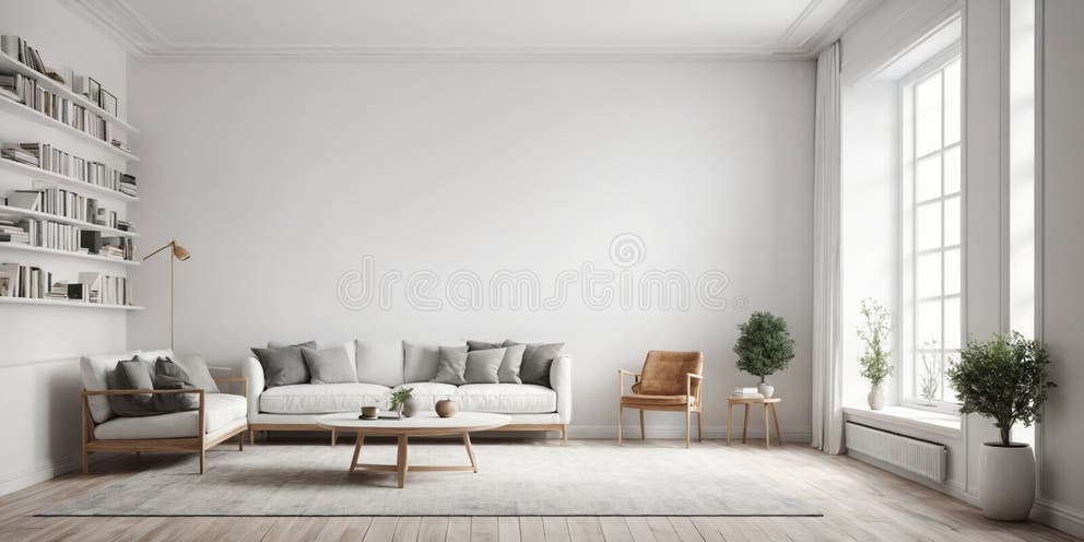 White Empty Reading Room Interior with Copy Space on the Wall. Stock ...