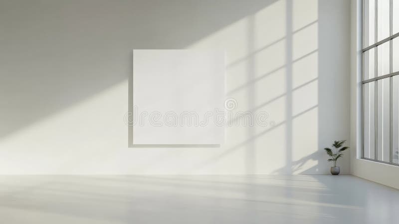 White Empty Room with Blank Canvas on Wall and Sunlight Passing through ...