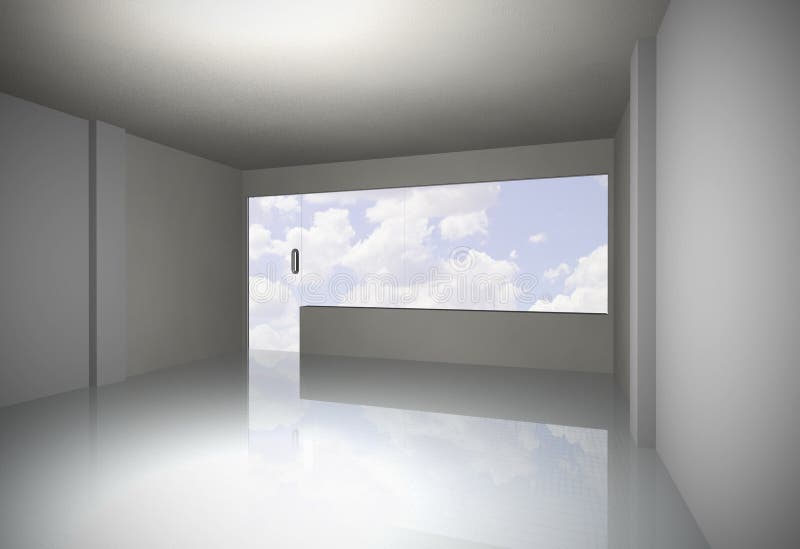 White Empty Room with Clear Sky Stock Illustration - Illustration of ...