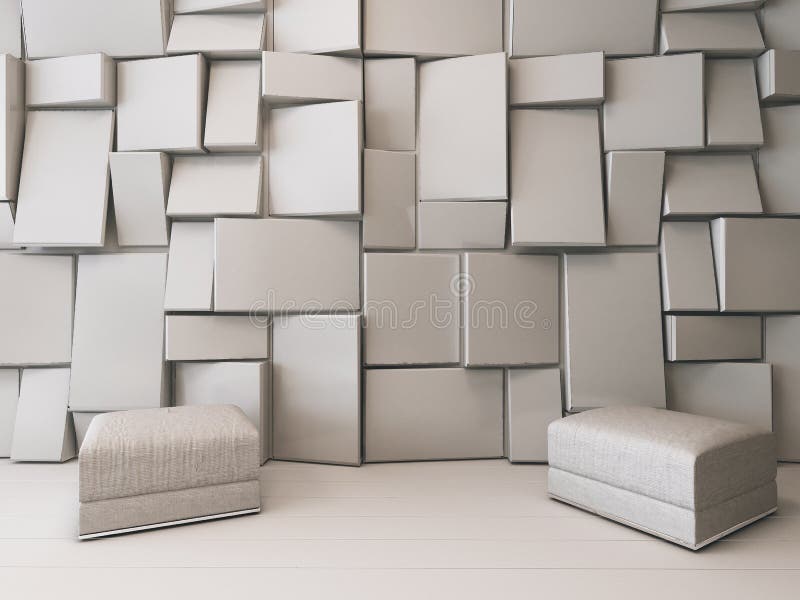 White Empty Room with Rectangular Tiles Stock Image - Image of ...