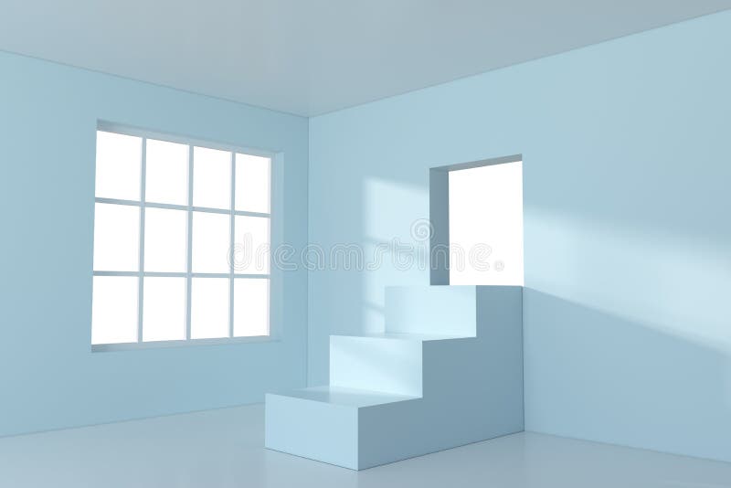 White Empty Room with Staircase Inside, 3d Rendering Stock Illustration ...