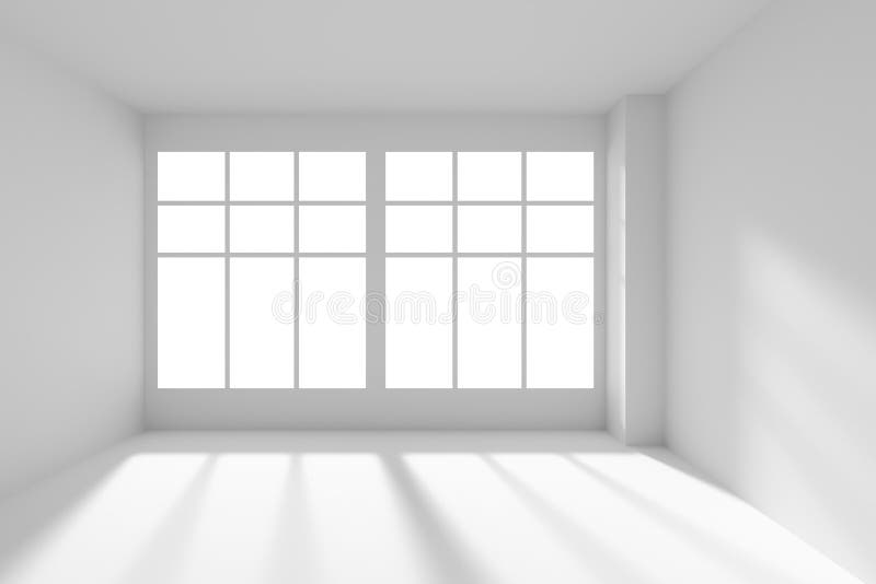 White Empty Room with Windows and Sunlight Front View Stock ...