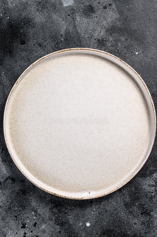 White Empty Round Plate, Restaurant Background. Black Background. Top ...